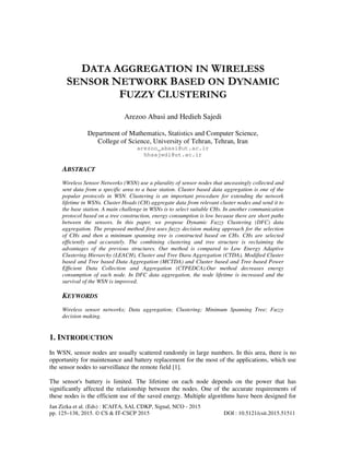 DATA AGGREGATION IN WIRELESS SENSOR NETWORK BASED ON DYNAMIC FUZZY CLUSTERING | PDF