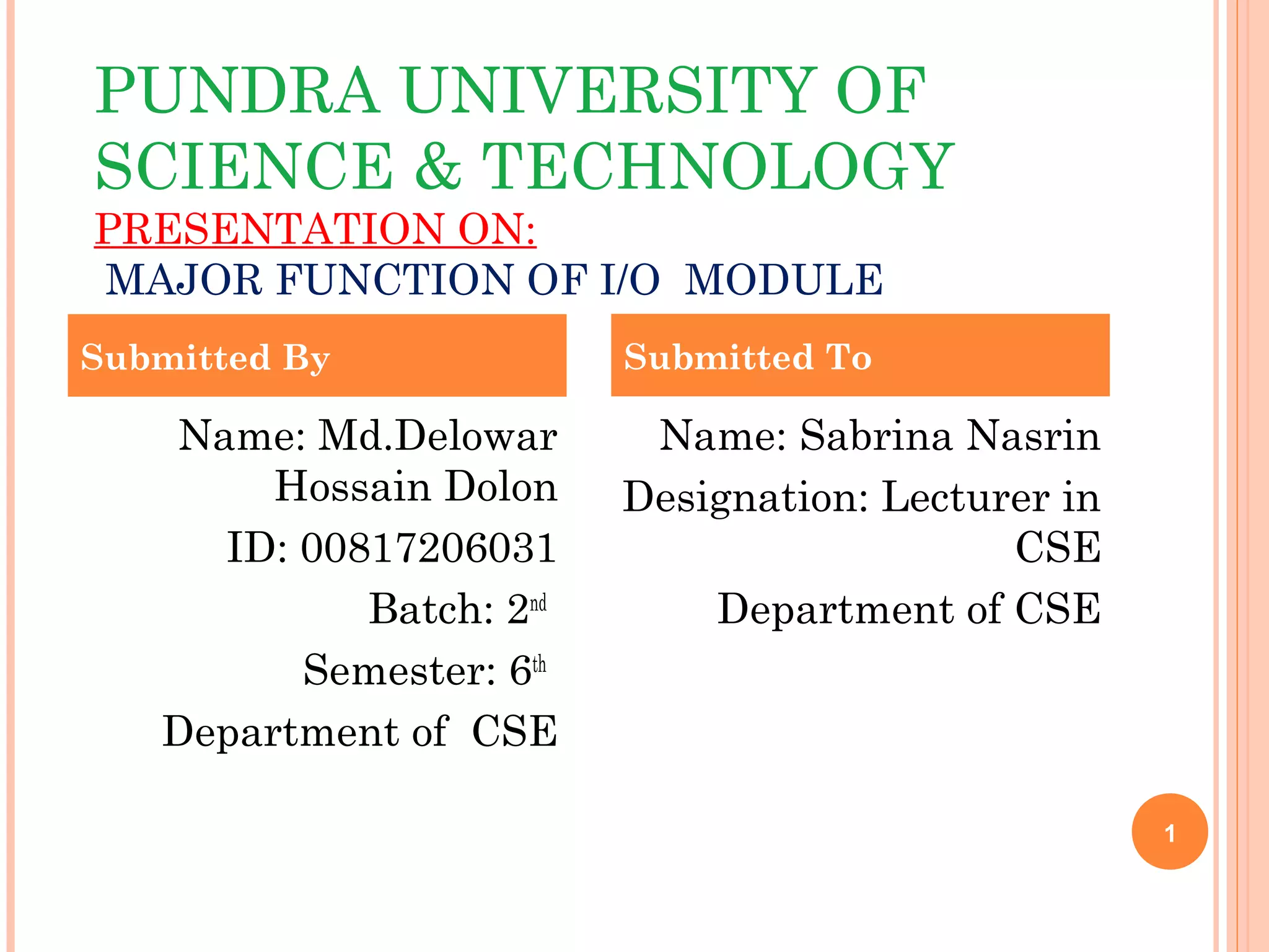 Major Function of i/o module | PPT
