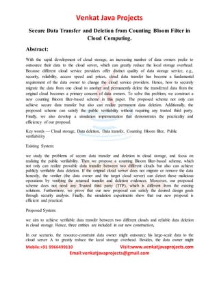 secure data transfer and deletion from counting bloom filter in cloud computing. | PDF