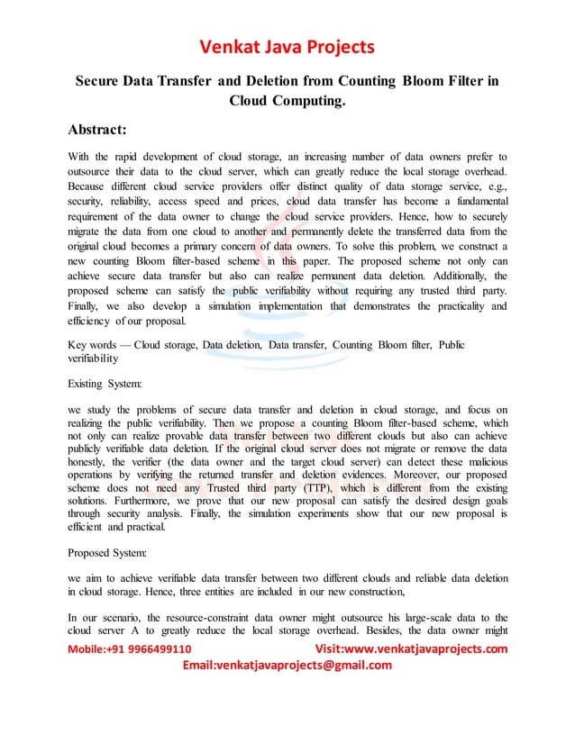 secure data transfer and deletion from counting bloom filter in cloud computing. | PDF