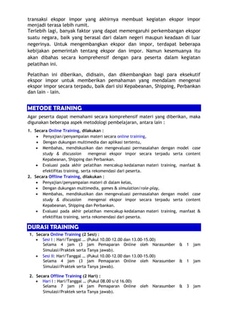 (2021). Silabus Training "Perdagangan Internasional, Export - Import & Kepabeanan" | PDF