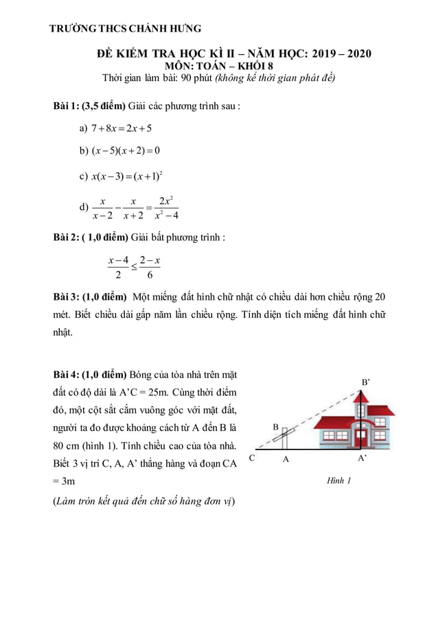 Đề Thi HK2 Toán 8 - THCS Chánh Hưng | DOCX