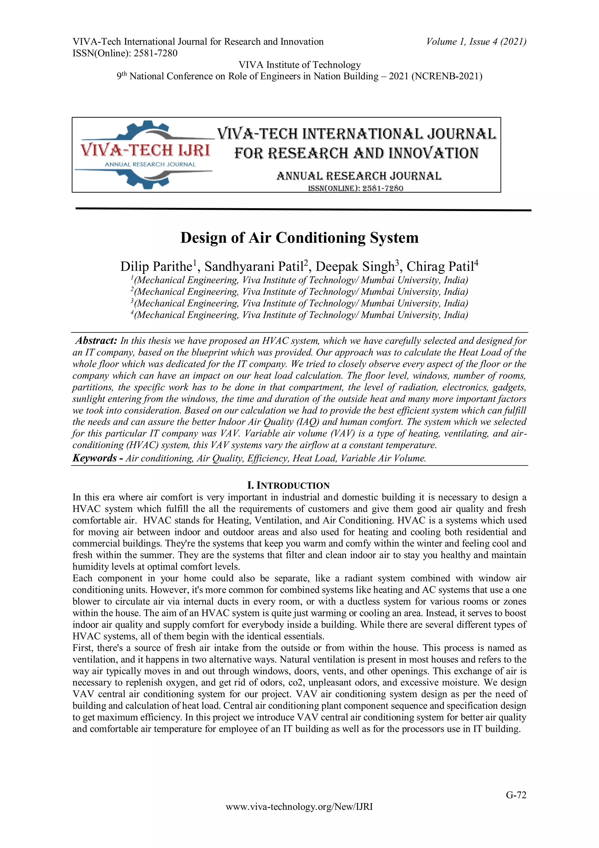 Design of Air Conditioning System | PDF