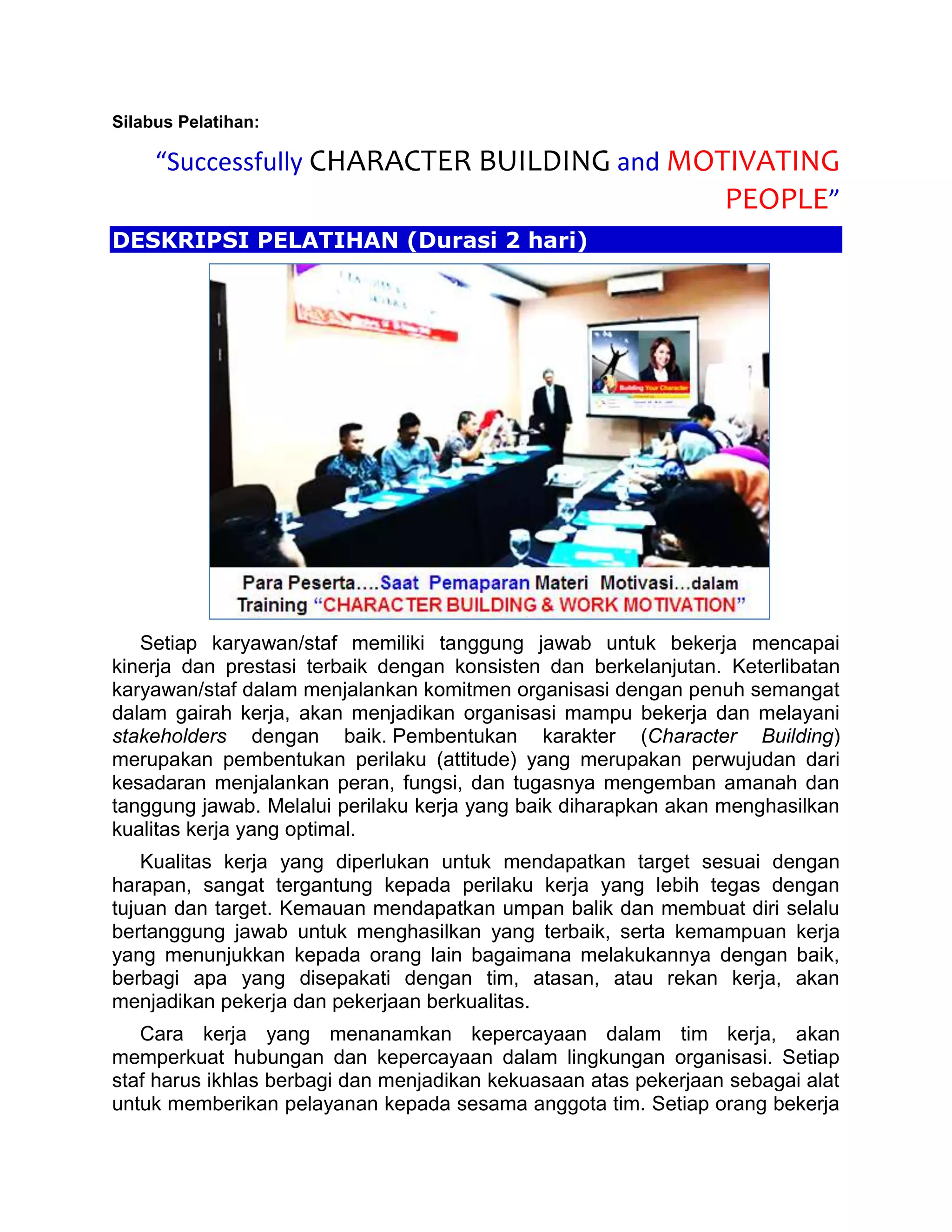 Silabus Training _"Successfully CHARACTER BUILDING and MOTIVATING ...