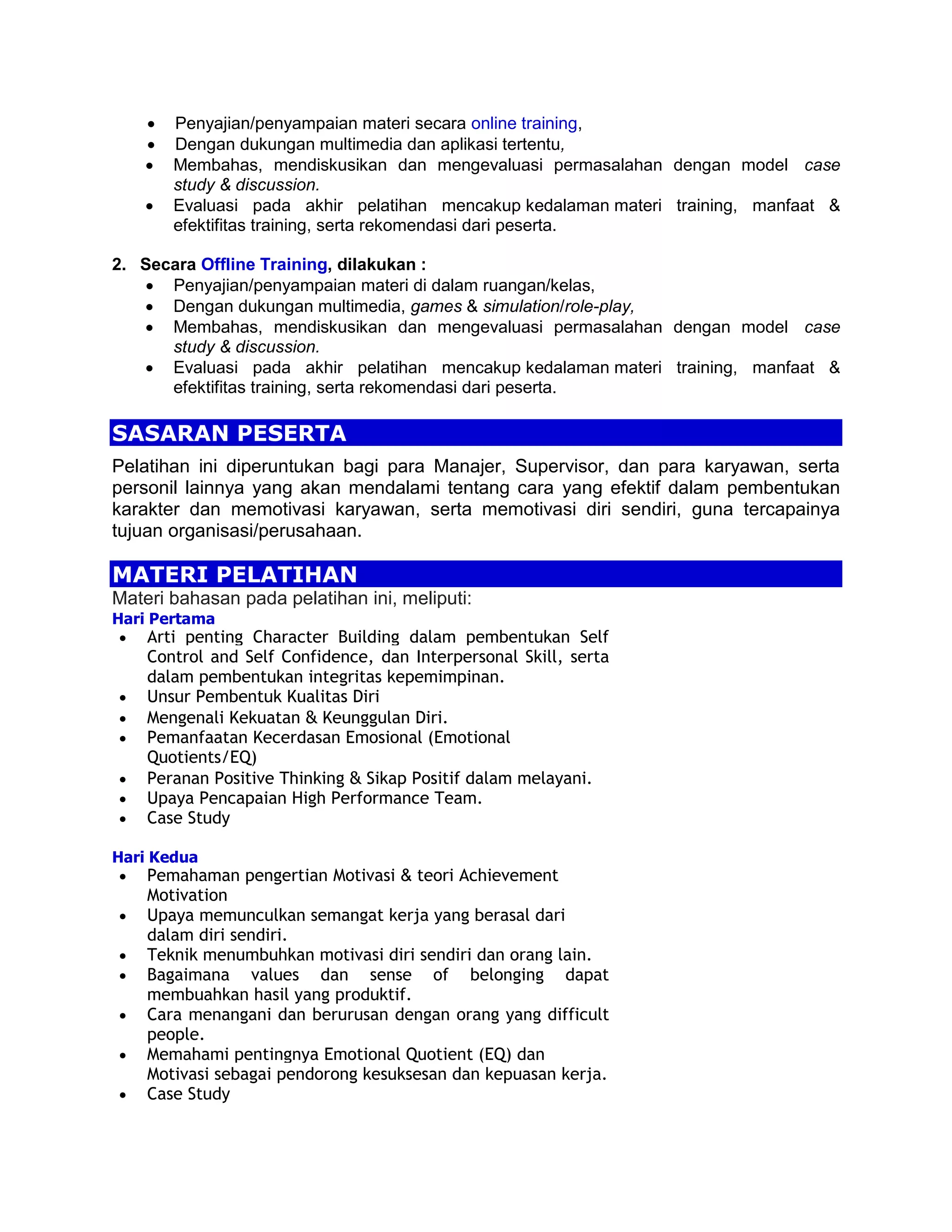 Silabus Training _"Successfully CHARACTER BUILDING and MOTIVATING PEOPLE". | PDF