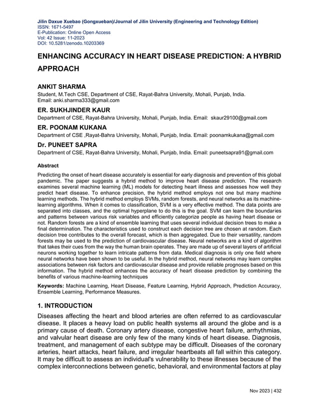 ENHANCING ACCURACY IN HEART DISEASE PREDICTION: A HYBRID APPROACH | PDF