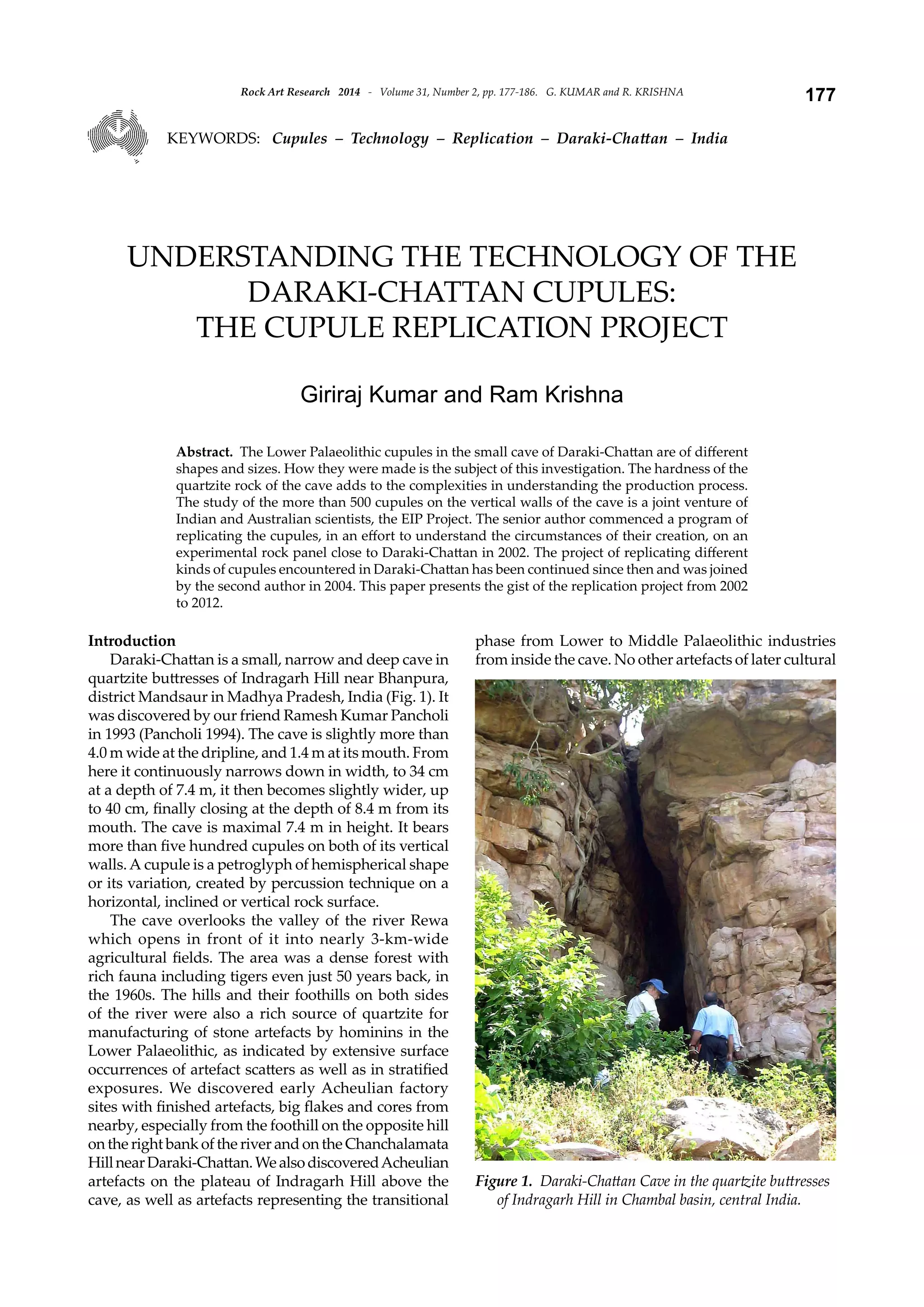 UNDERSTANDING THE TECHNOLOGY OF THE DARAKI-CHATTAN CUPULES: THE CUPULE ...