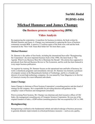 Michael hammer and james champy on Business process re-engineering ...