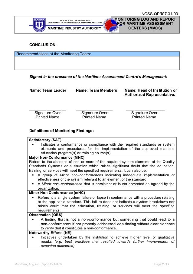 31 monitoring log & report for ma cs