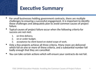 AVOIDING THE COMMON CAUSES OF PROJECT FAILURE | PPT