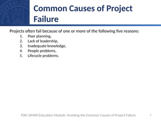 AVOIDING THE COMMON CAUSES OF PROJECT FAILURE | PPT