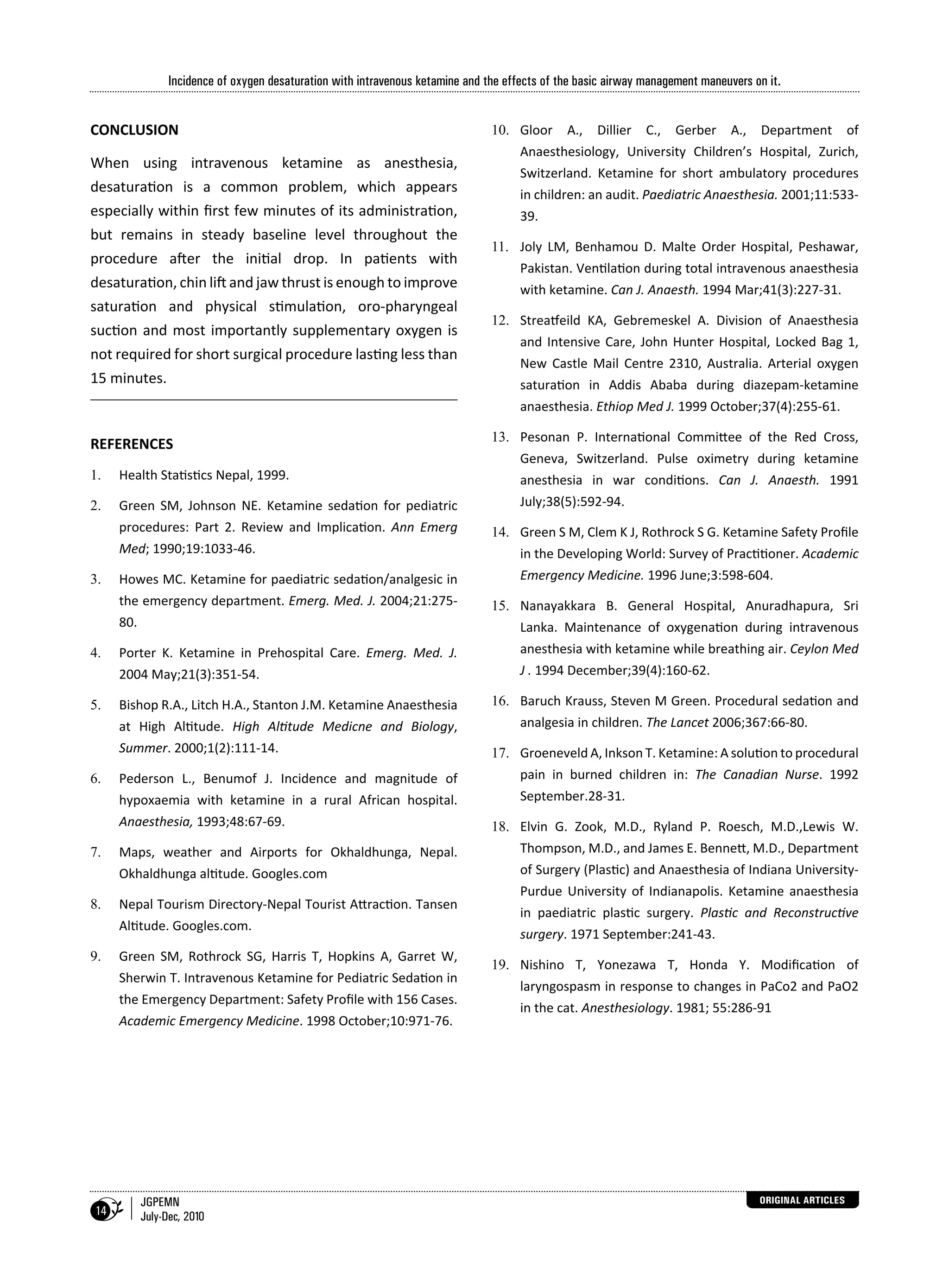 Incidence of oxygen desaturation with intravenous ketamine | PDF ...