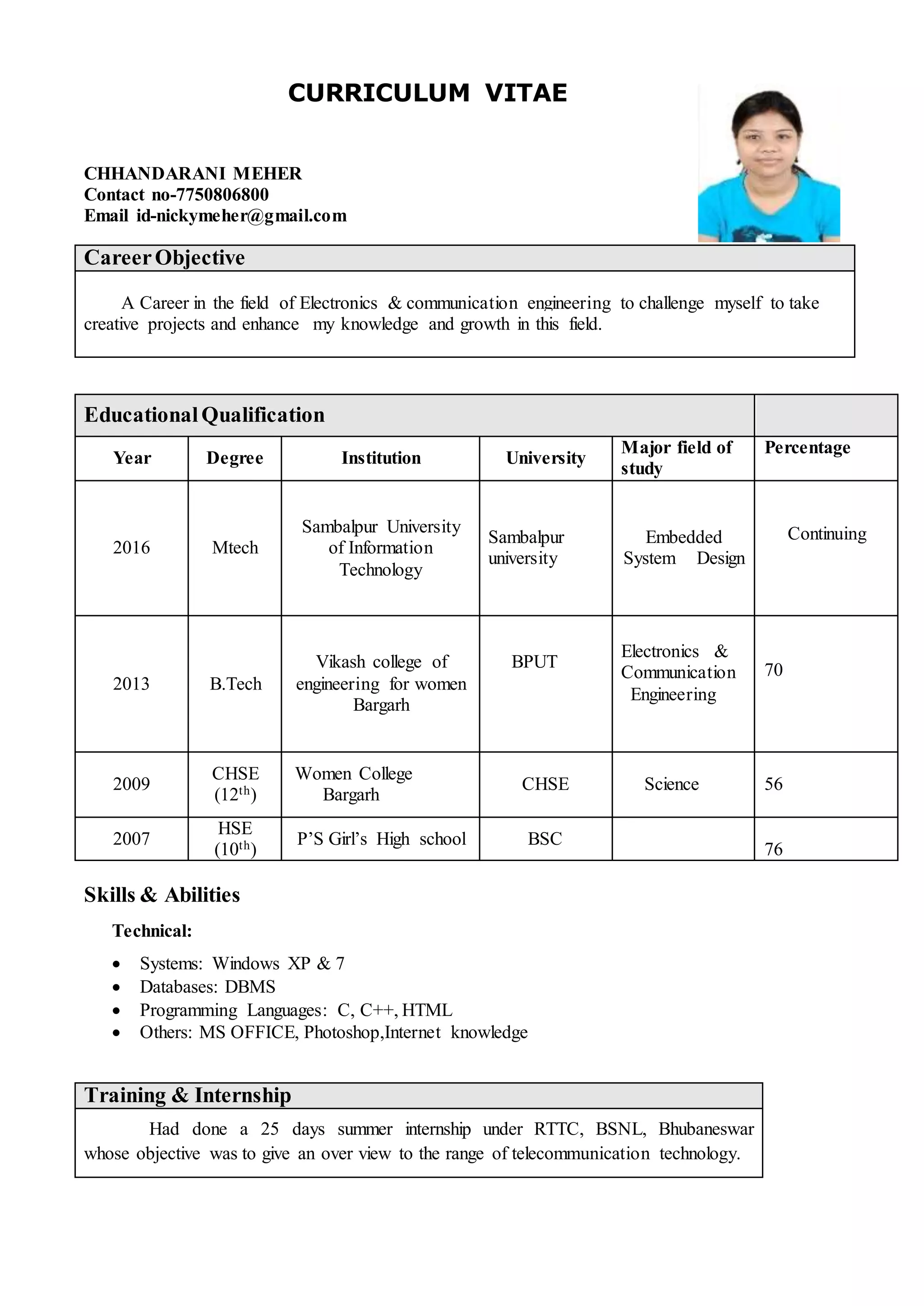 CHHANDARANI MEHER-CV original) | DOCX | Computing | Technology & Computing