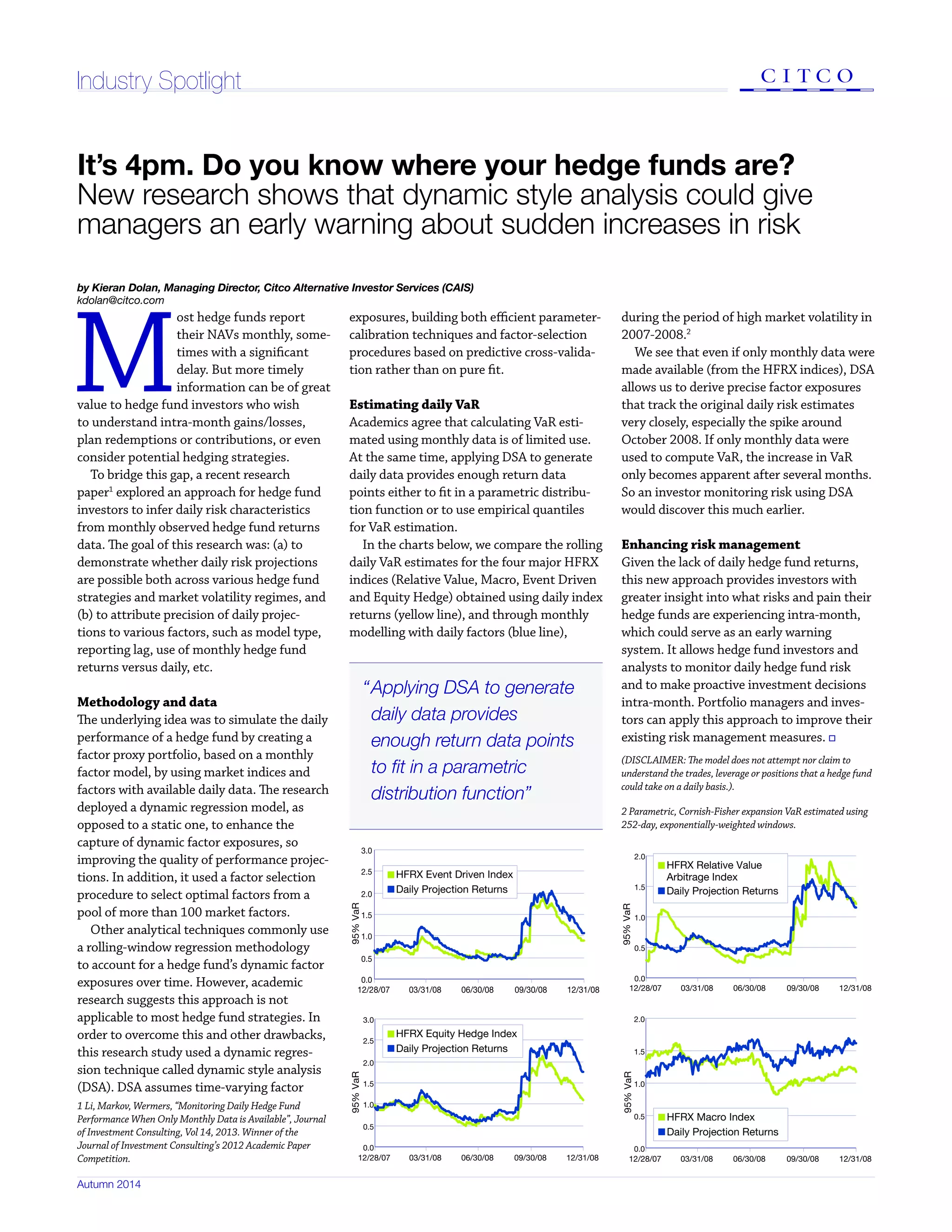 Citco Industry Spotlight - Autumn 2014 DSA article | PDF
