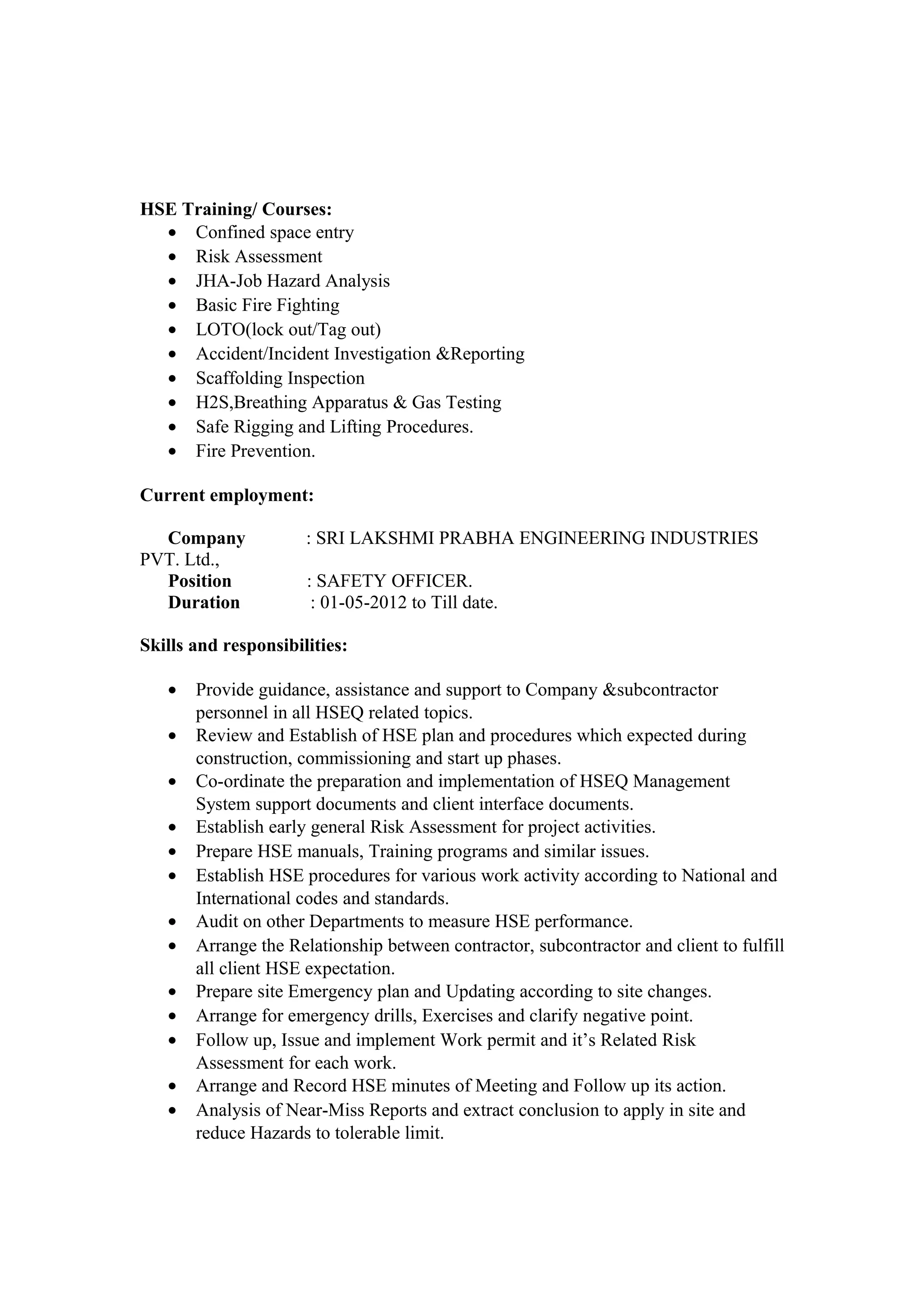 HSE OFFICER JOHN | DOC | Civil Engineering Industry | Industries