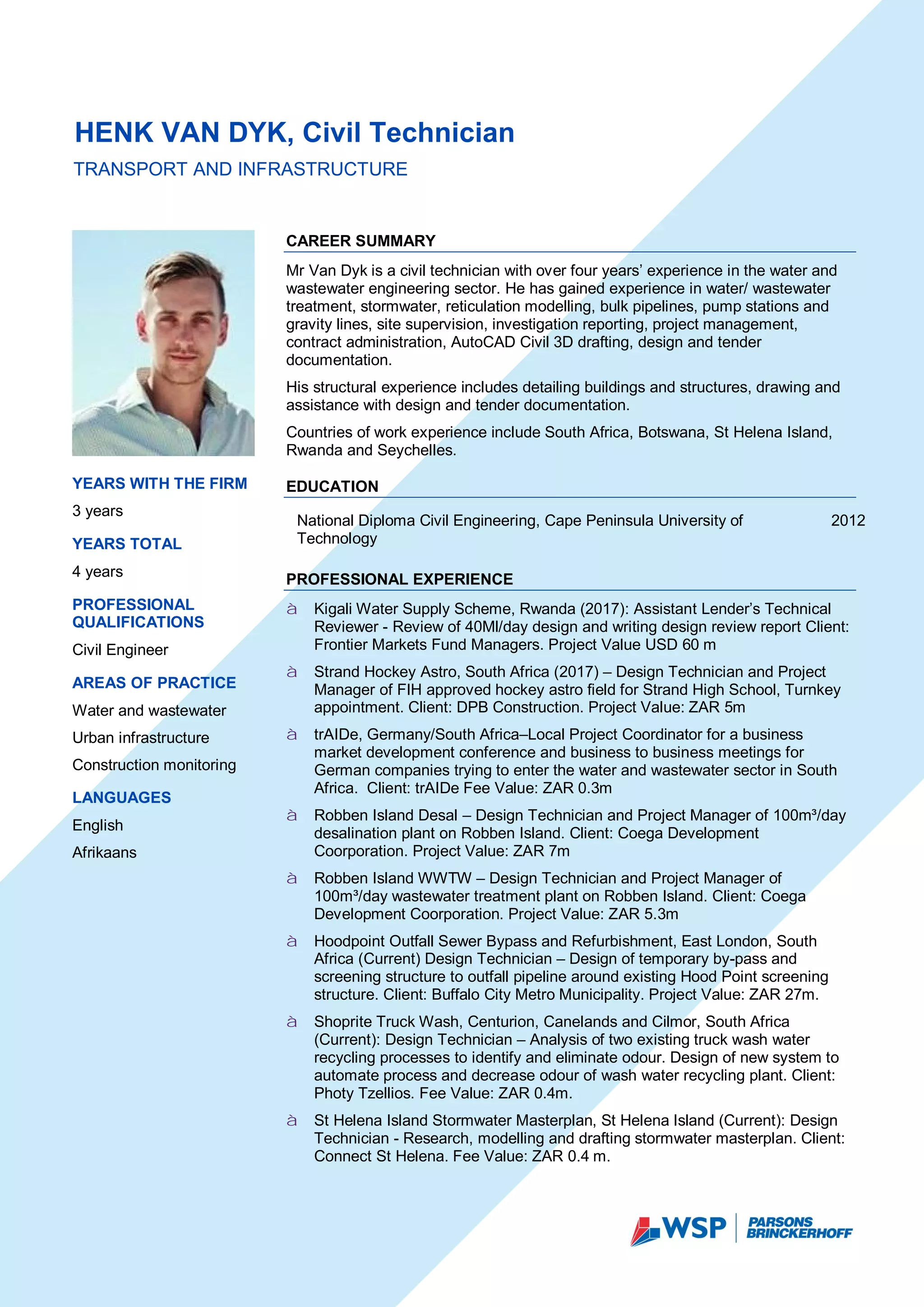 Van Dyk H - WSP PB Master CV | PDF | Africa Travel | Travel Locations