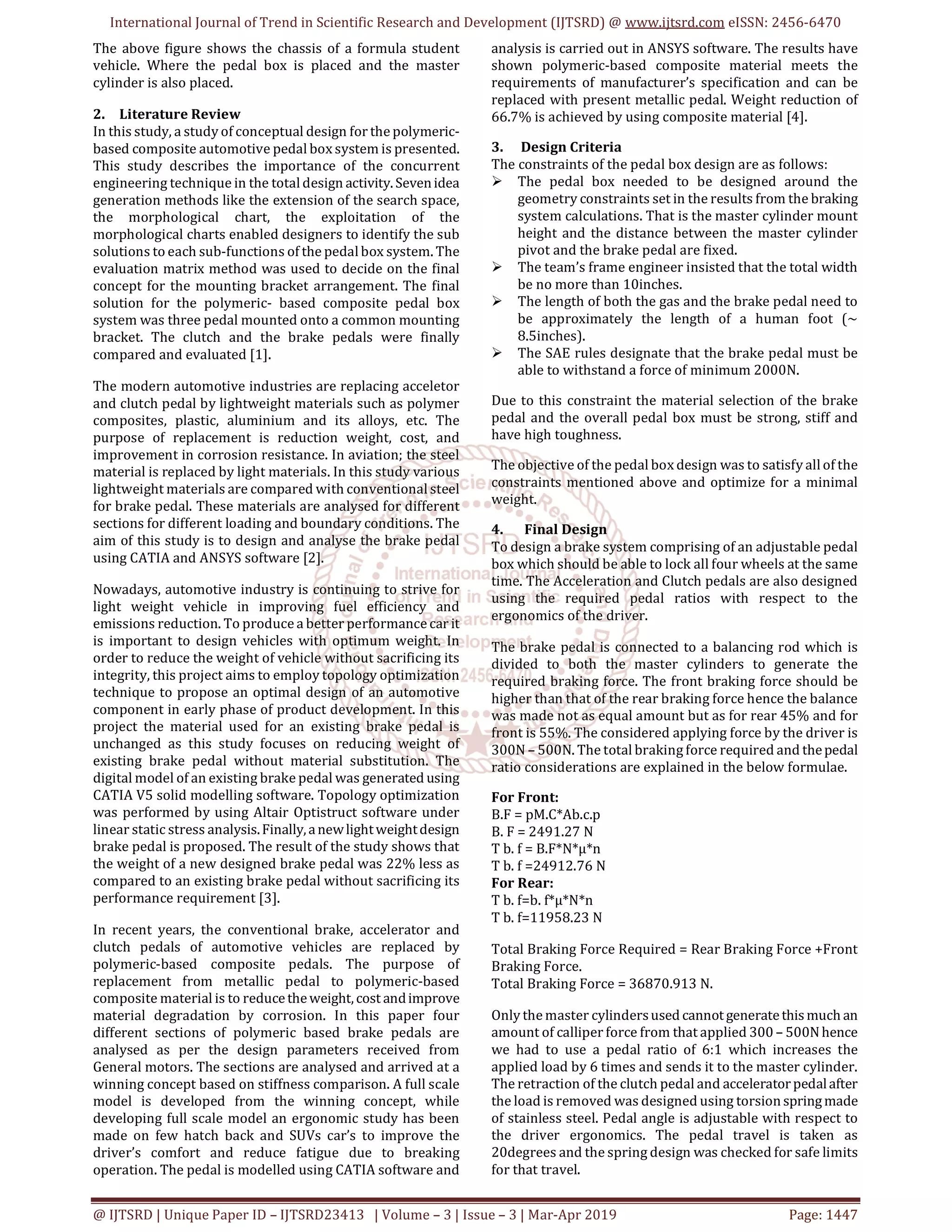 Design and Analysis of Pedal Box with Braking System | PDF