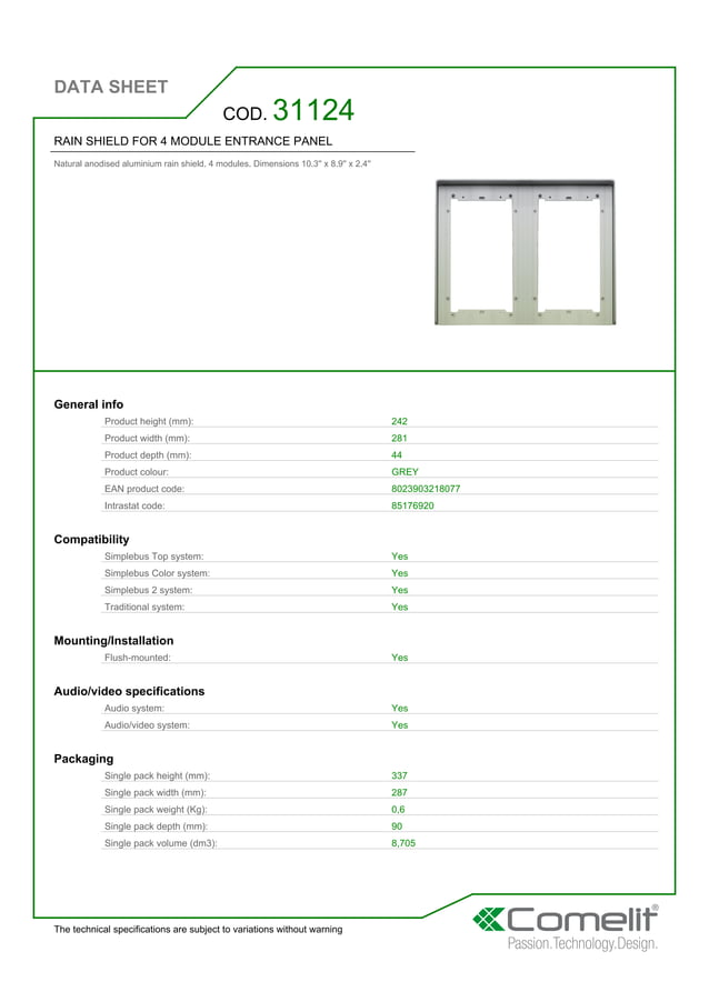 Comelit 31124 Data Sheet | PDF