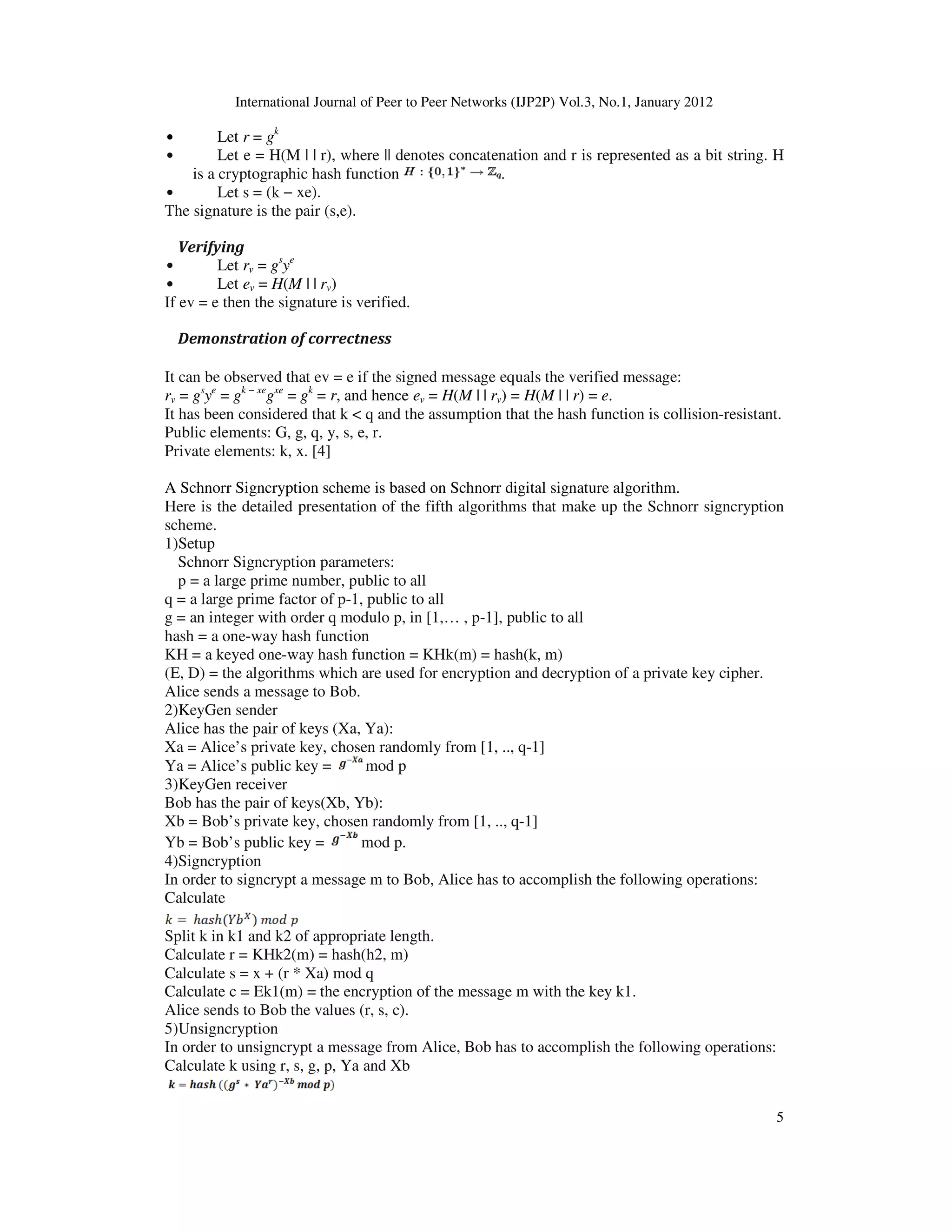 SIGNCRYPTION SCHEME BASED ON SCHNORR DIGITAL SIGNATURE | PDF
