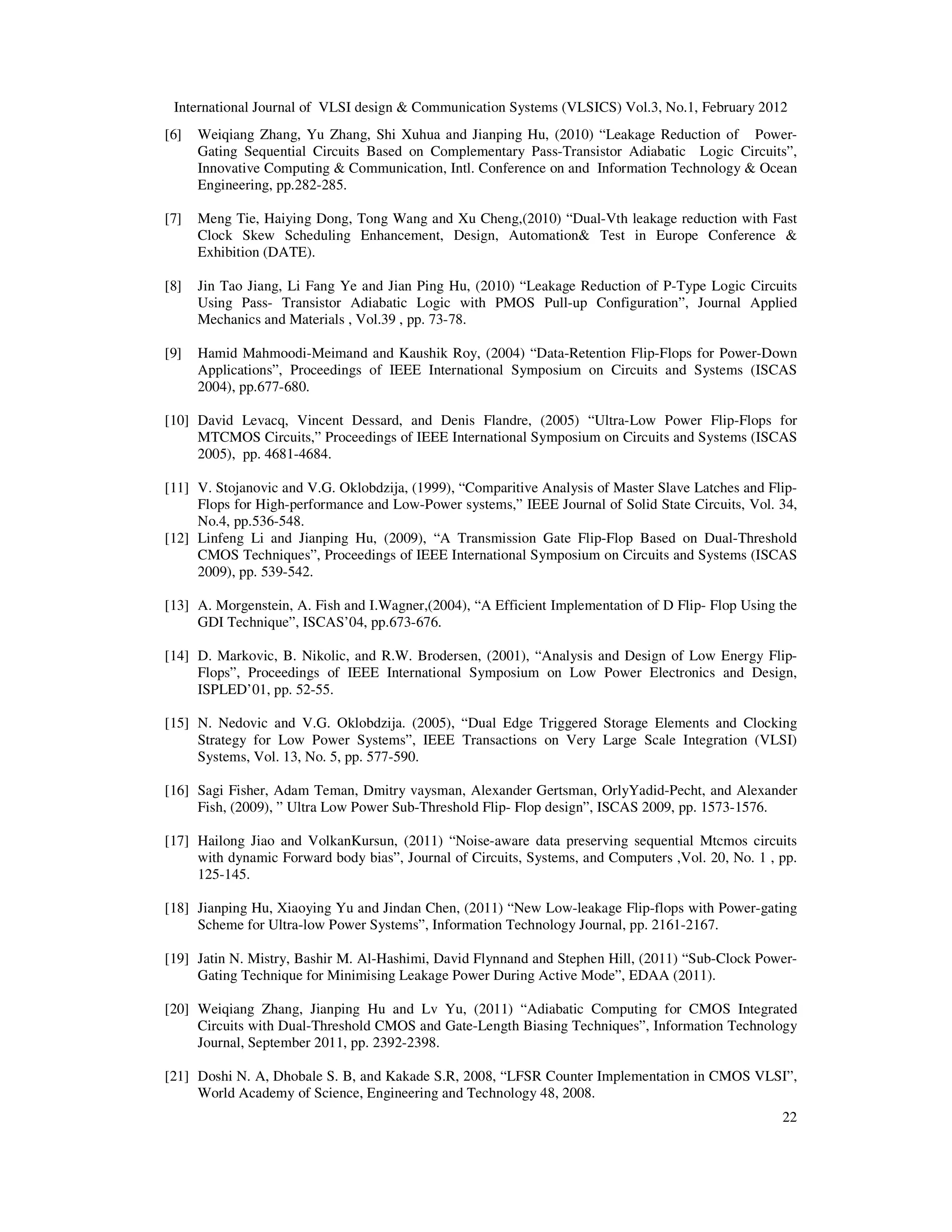 LEAKAGE POWER REDUCTION AND ANALYSIS OF CMOS SEQUENTIAL CIRCUITS | PDF
