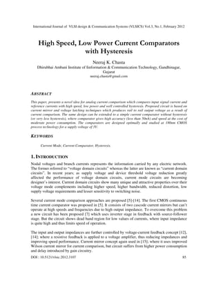 High Speed, Low Power Current Comparators with Hysteresis | PDF