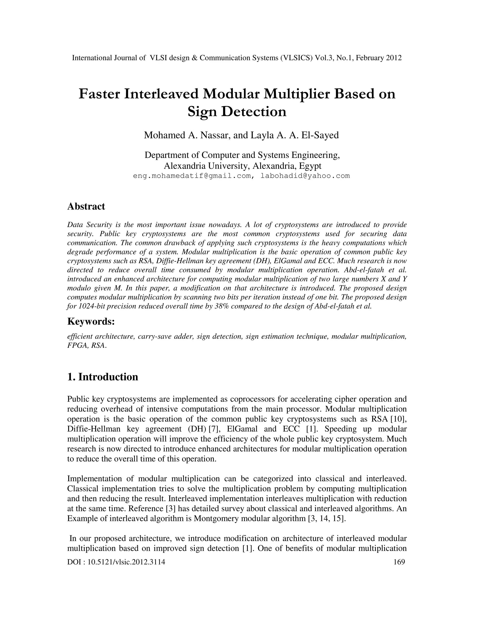 Faster Interleaved Modular Multiplier Based On Sign Detection Pdf Programming Languages
