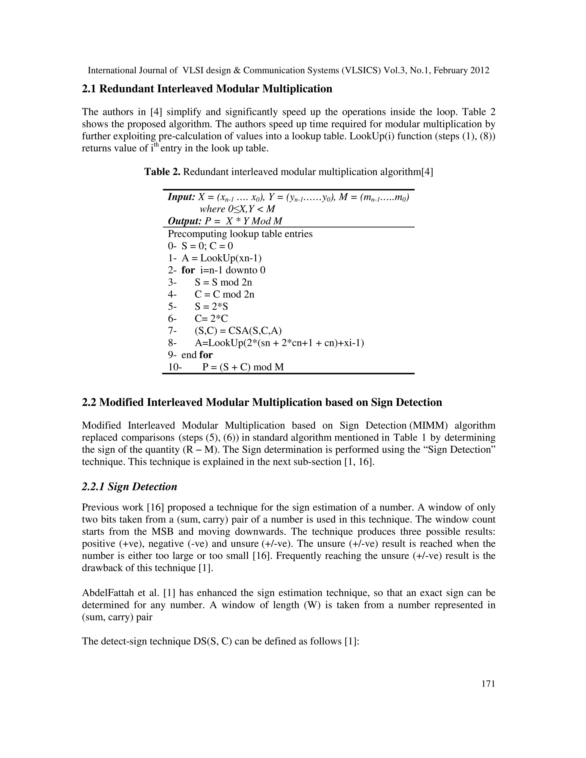 Faster Interleaved Modular Multiplier Based on Sign Detection | PDF