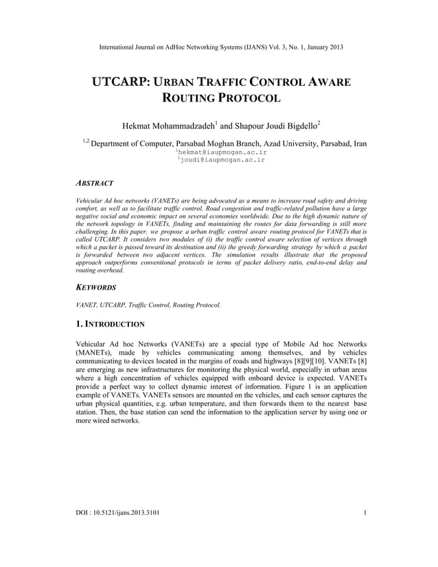 Utcarp Urban Traffic Control Aware Routing Protocol Pdf