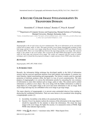 A SECURE COLOR IMAGE STEGANOGRAPHY IN TRANSFORM DOMAIN | PDF