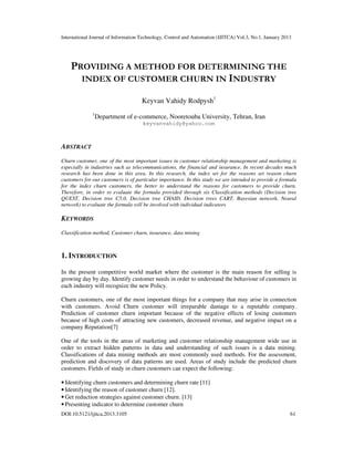 PROVIDING A METHOD FOR DETERMINING THE INDEX OF CUSTOMER CHURN IN ...