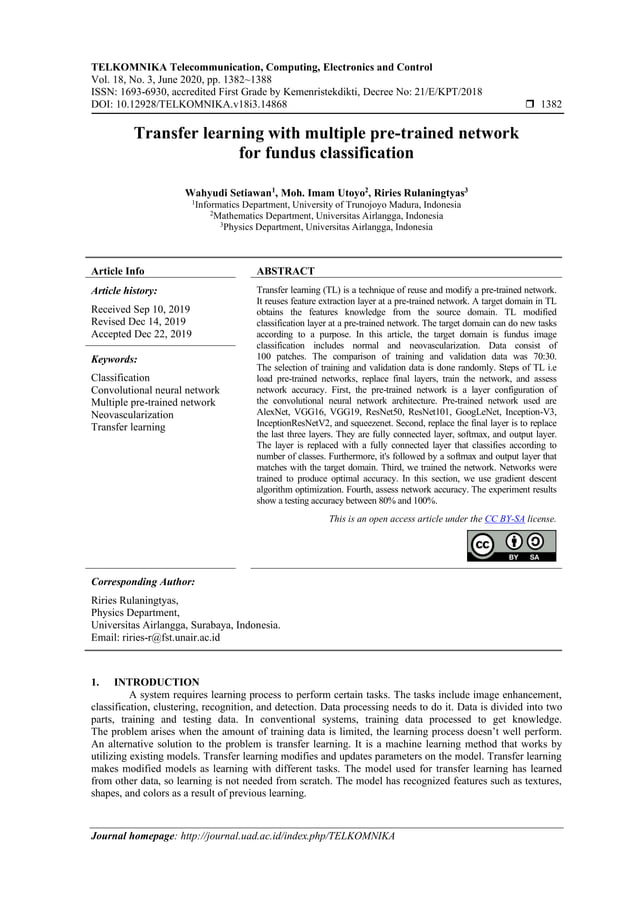 Transfer learning with multiple pre-trained network for fundus classification | PDF