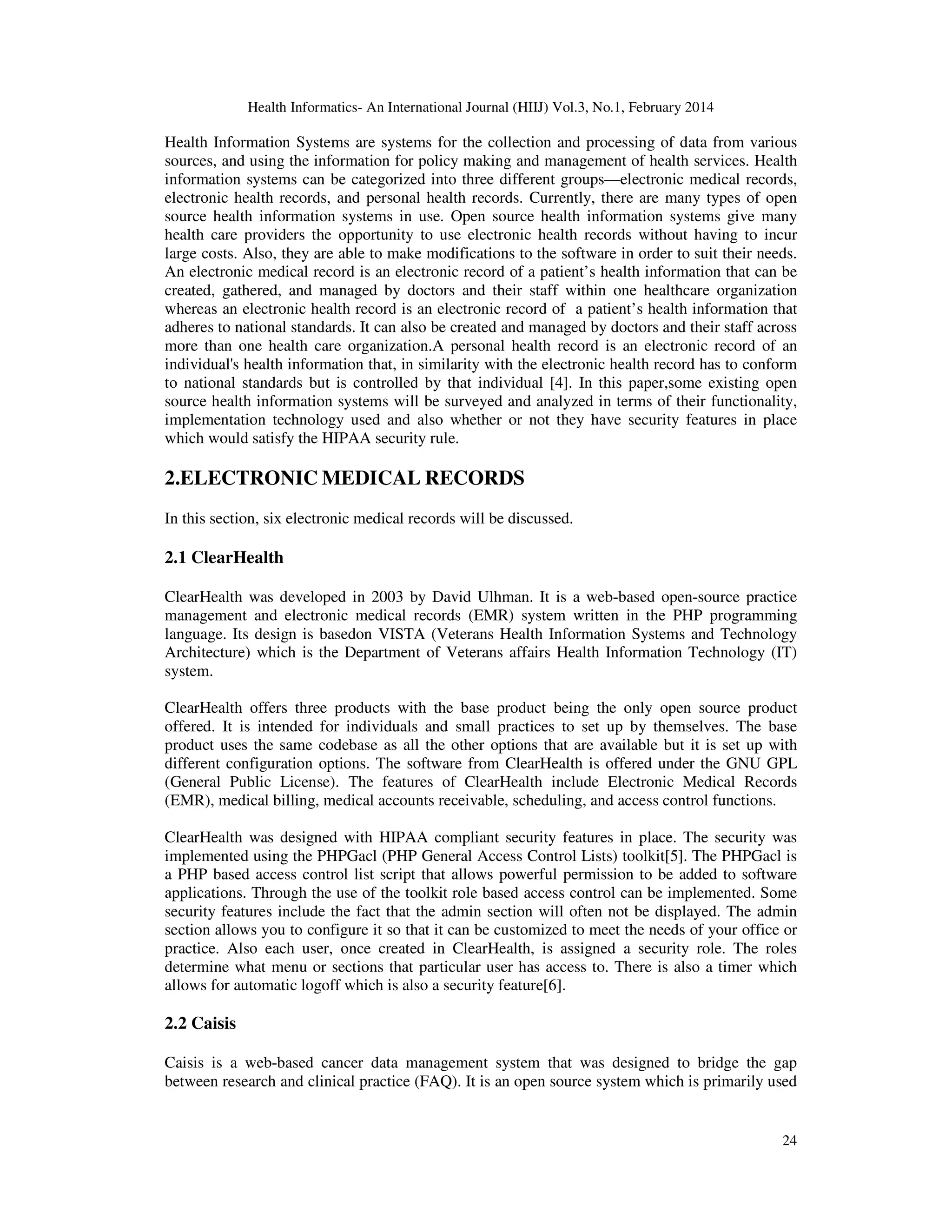 SURVEY OF OPEN SOURCE HEALTH INFORMATION SYSTEMS | PDF