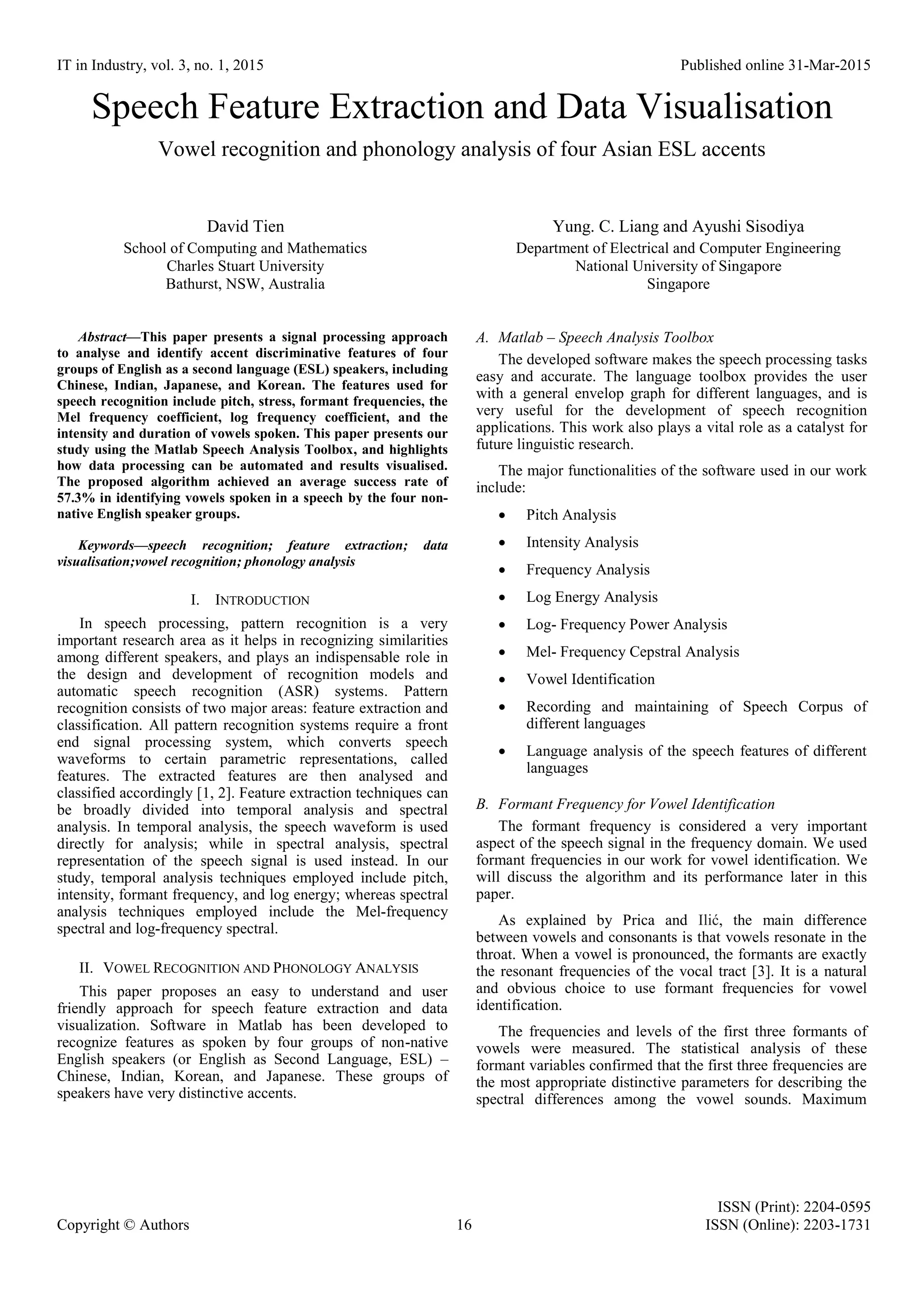 Speech Feature Extraction And Data Visualisation Pdf