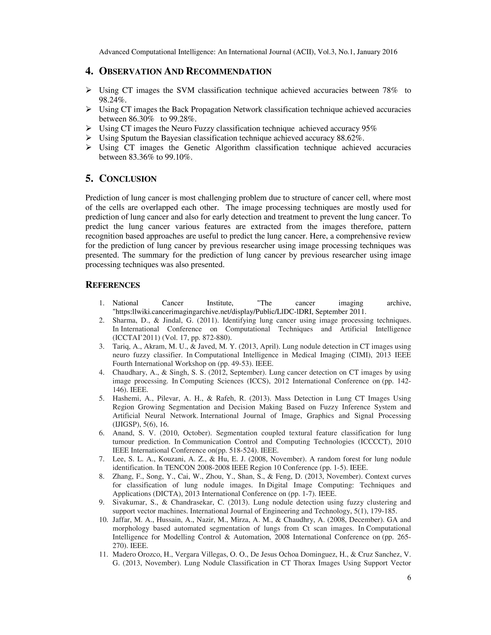 Prediction of Lung Cancer Using Image Processing Techniques: A Review | PDF