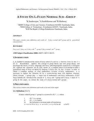A STUDY ON L-FUZZY NORMAL SUBl -GROUP | PDF