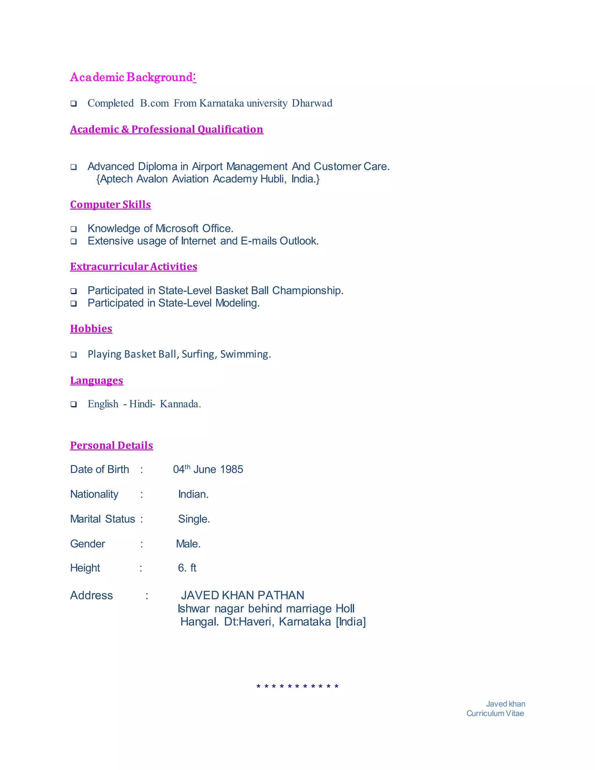 Resume_Javed_khan | DOCX