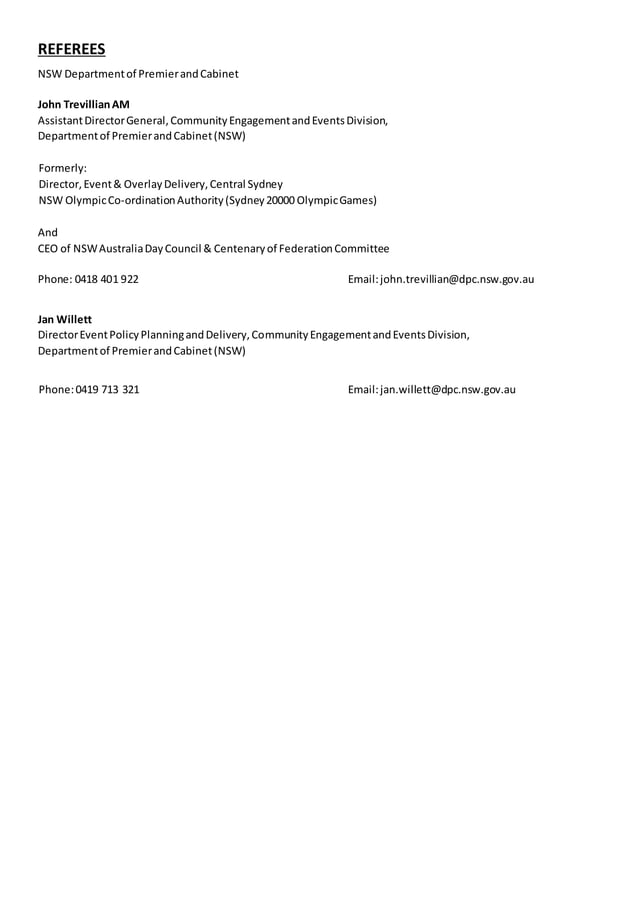 Contact details References - Dept Premier & Cabinet | DOCX