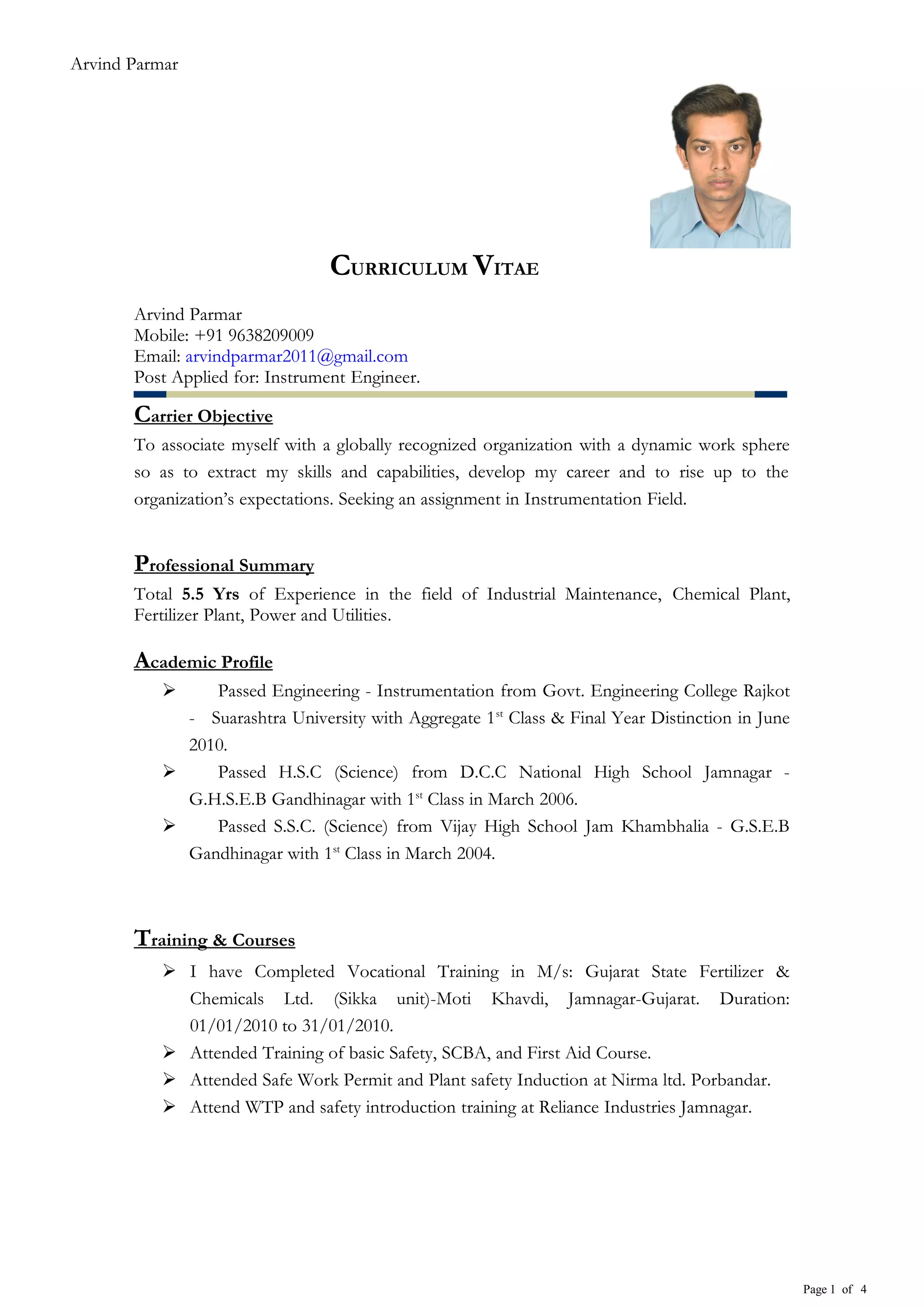cv_inst engg_arvind parmar | PDF