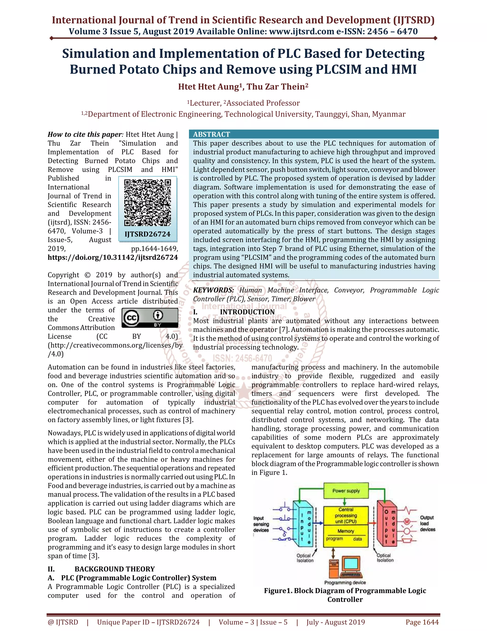 Simulation And Implementation Of Plc Based For Detecting Burned Potato
