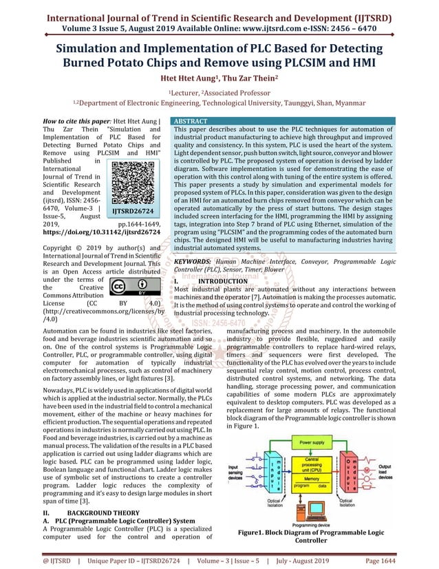 Simulation and Implementation of PLC Based for Detecting Burned Potato Chips and Remove using ...