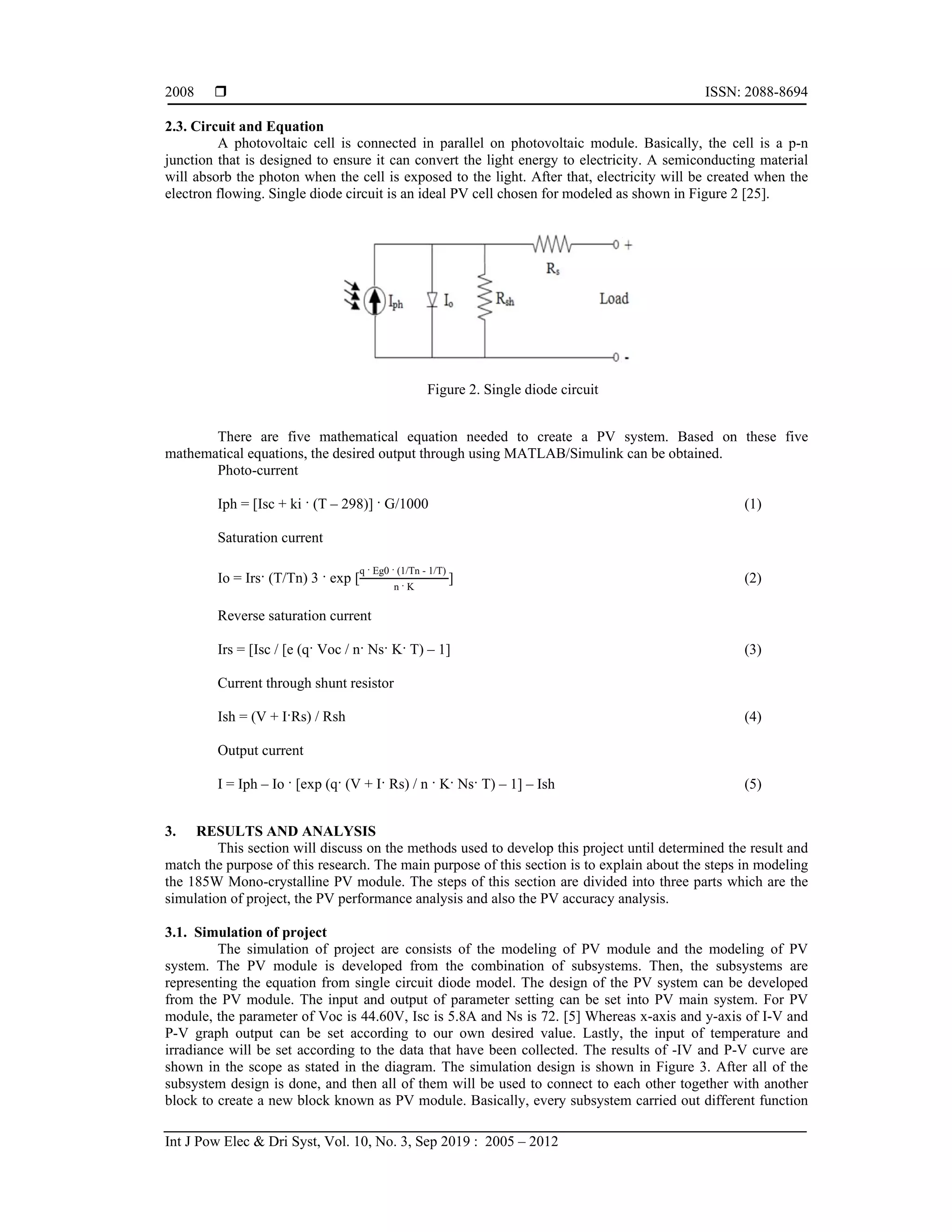 Modeling of 185W of mono-crystalline solar panel using MATLAB/Simulink | PDF