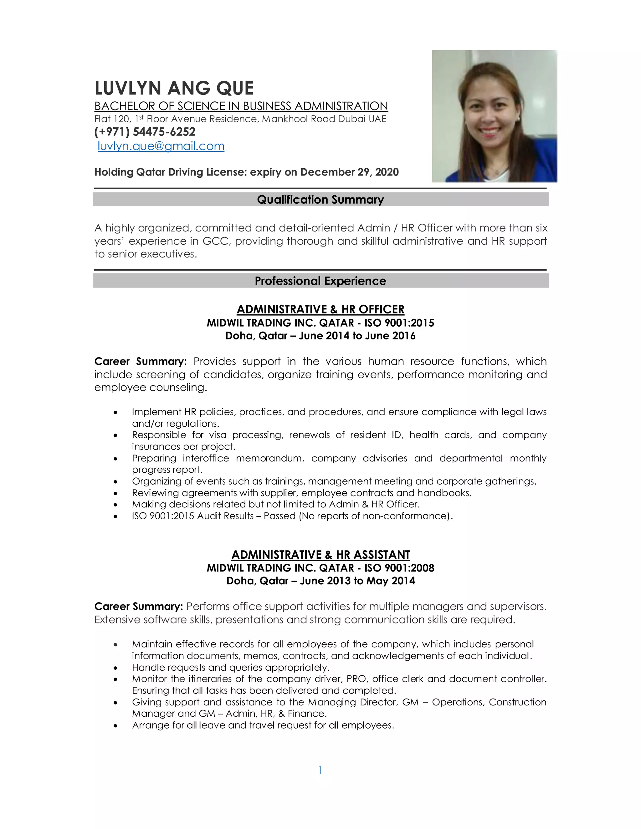Updated Curriculum Vitae of Luvlyn Ang Que | PDF