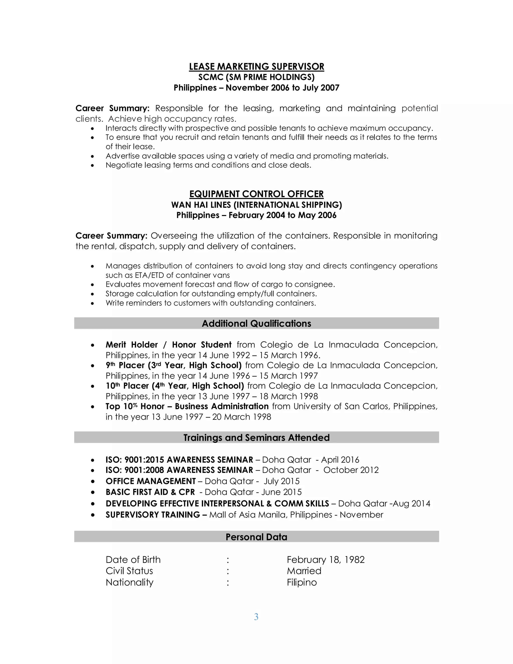 Updated Curriculum Vitae of Luvlyn Ang Que | PDF