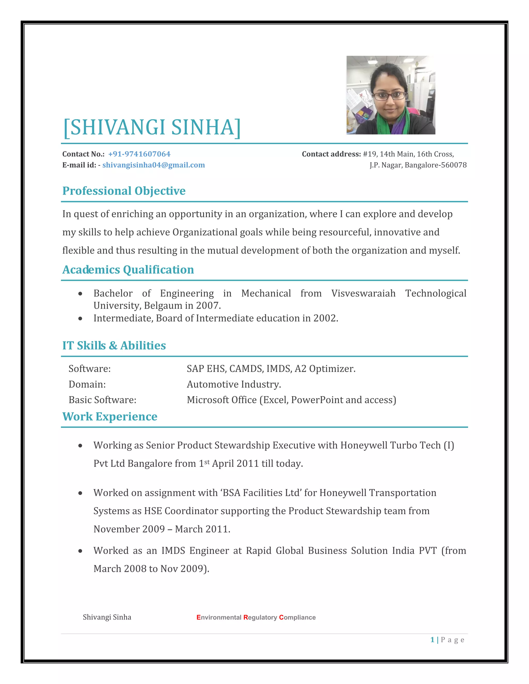 SHIVANGI SINHA-CV 2016 | PDF | Business | Business and Finance