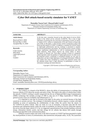 Cyber DoS attack-based security simulator for VANET | PDF