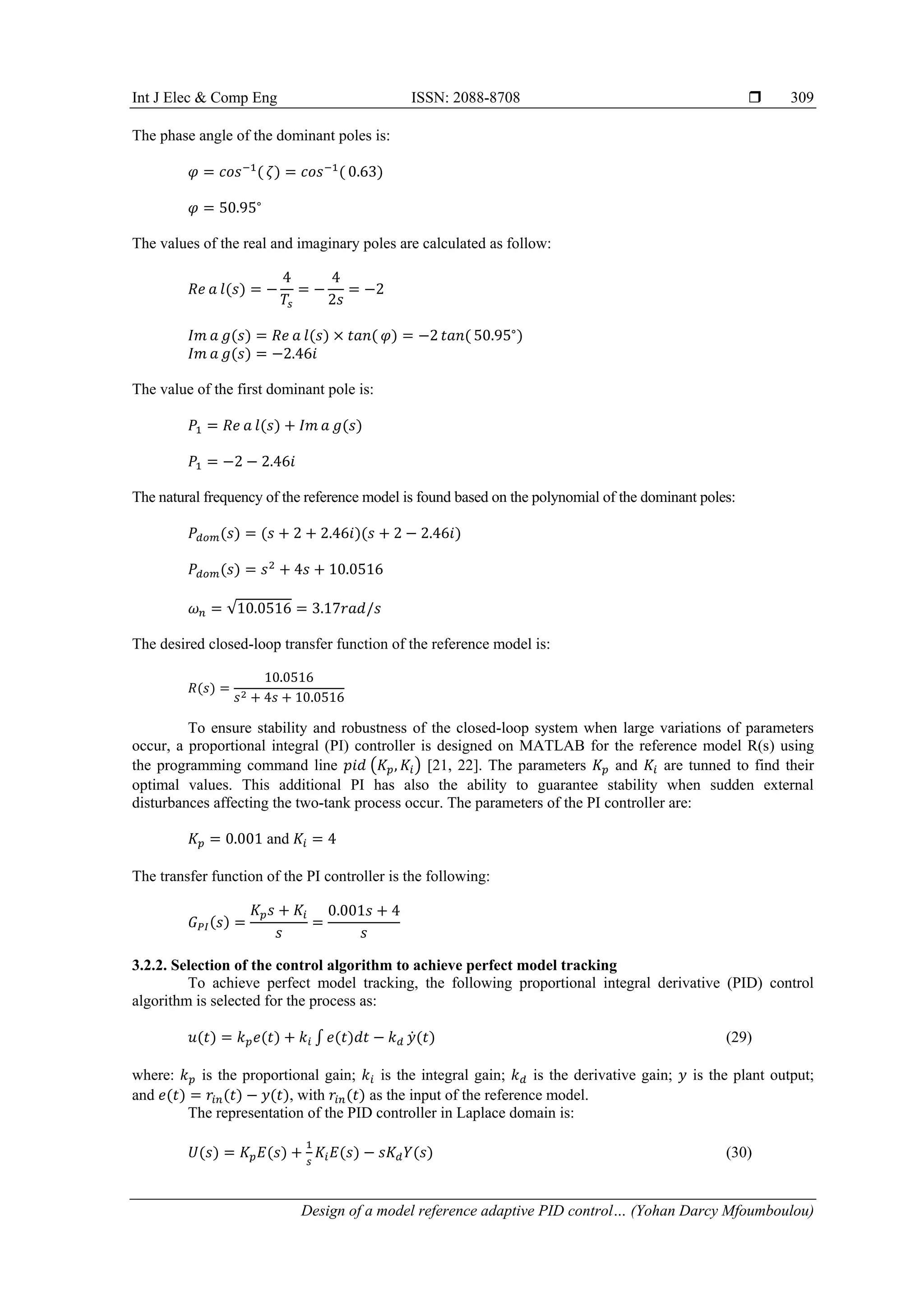 Design of a model reference adaptive PID control algorithm for a tank system | PDF