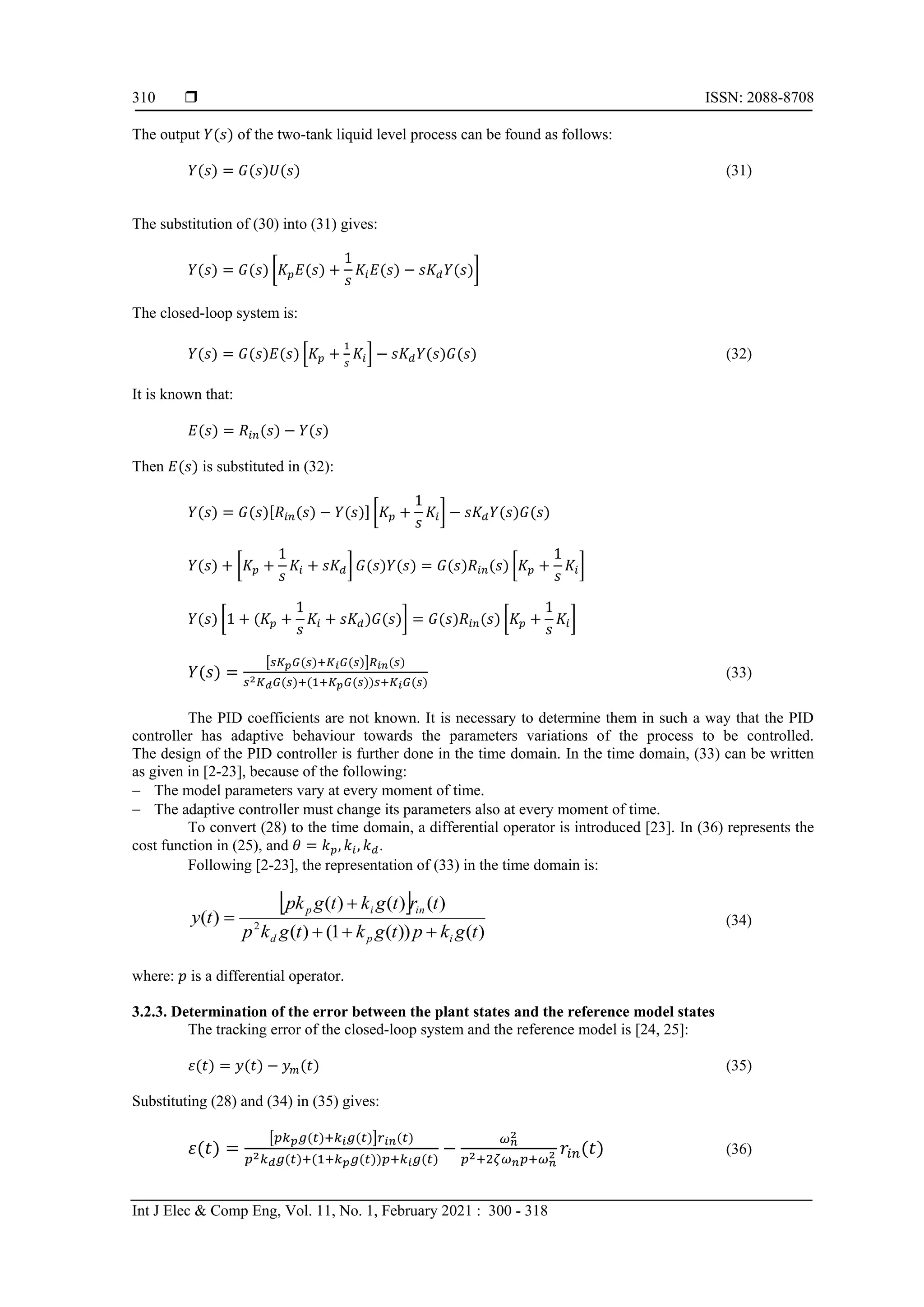 Design Of A Model Reference Adaptive Pid Control Algorithm For A Tank System Pdf
