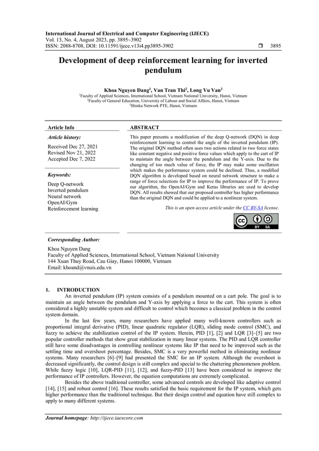Development of deep reinforcement learning for inverted pendulum | PDF