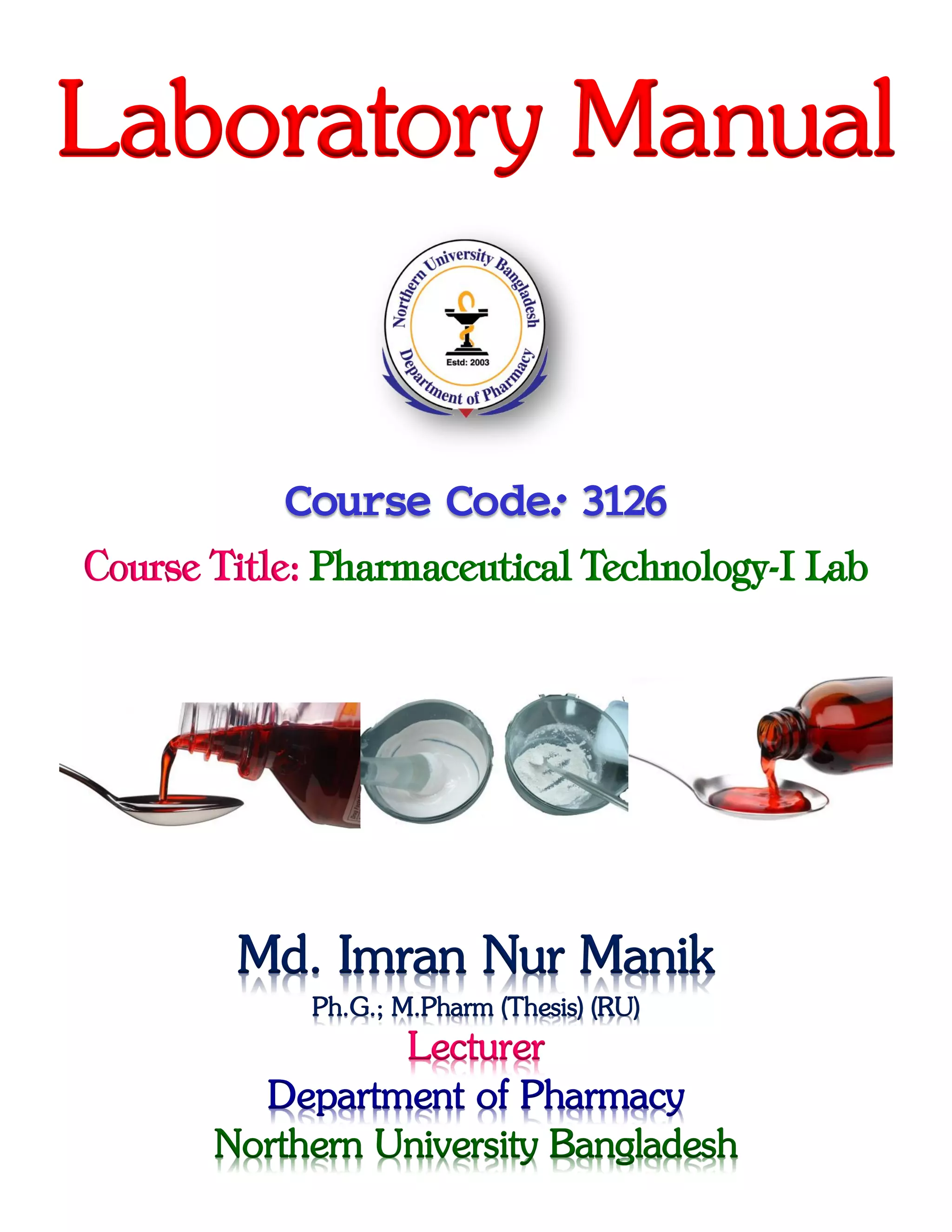 Pharmaceutical Technology-I Lab MANIK | PDF