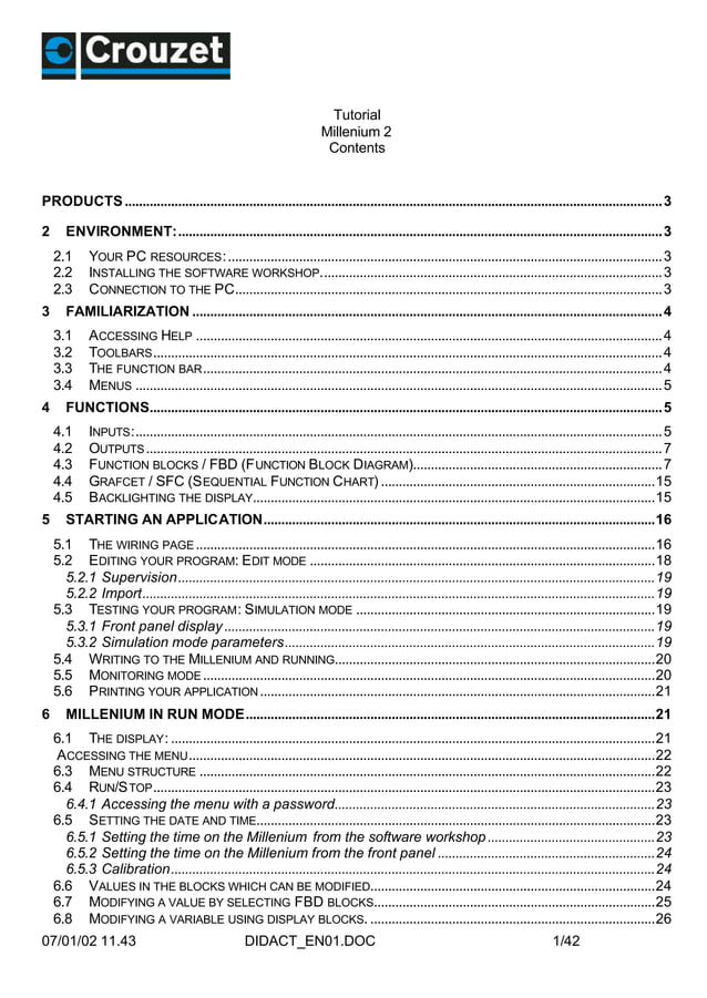 Manual de programacion PLC Crouzet Millenium | PDF